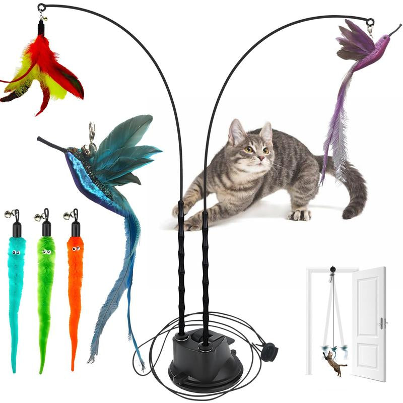 2 Wands with Base & 6 Feather Interactive Cat Toy Set – The Place To ...