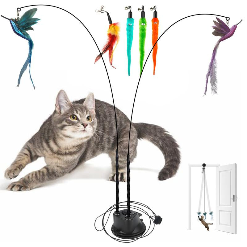 2 Wands with Base & 6 Feather Interactive Cat Toy Set – The Place To ...